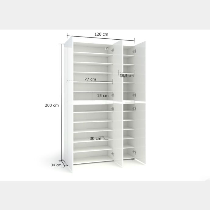 Scarpiera alta a 6 ante moderna Bianco lucido, Made in Italy