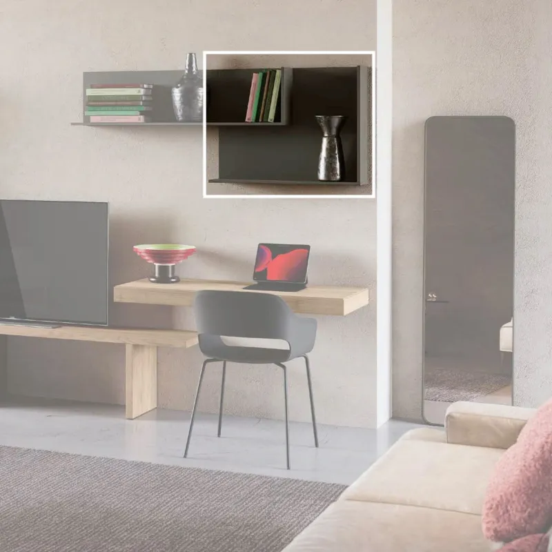 Boiserie con due mensole, 80x32x60 h cm, Grigio cenere, promozione