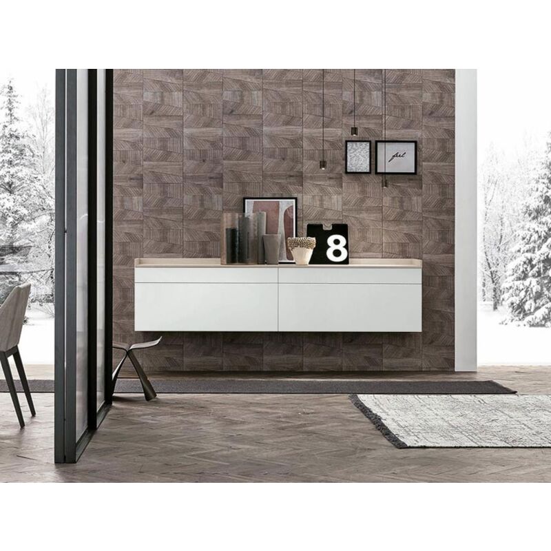 Madia sospesa 4 cassetti, Madreperla e Bianco gesso