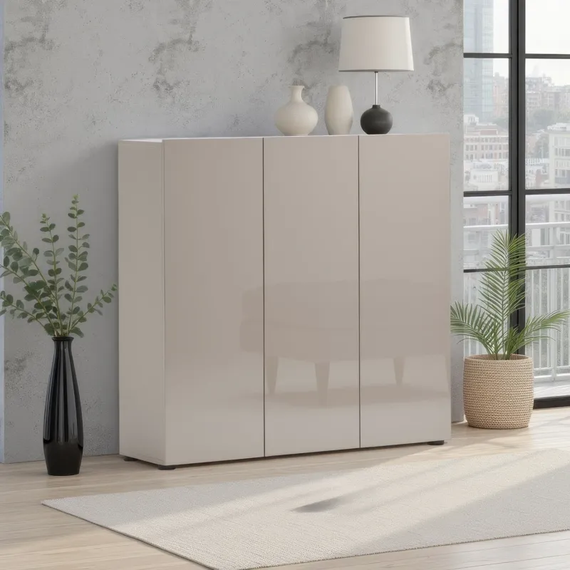 Scarpiera moderna a 3 ante finitura Cashmere, Made in Italy