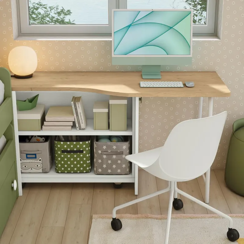 Scrivania per ragazzi con carrello, Rovere bianco e Royal oak