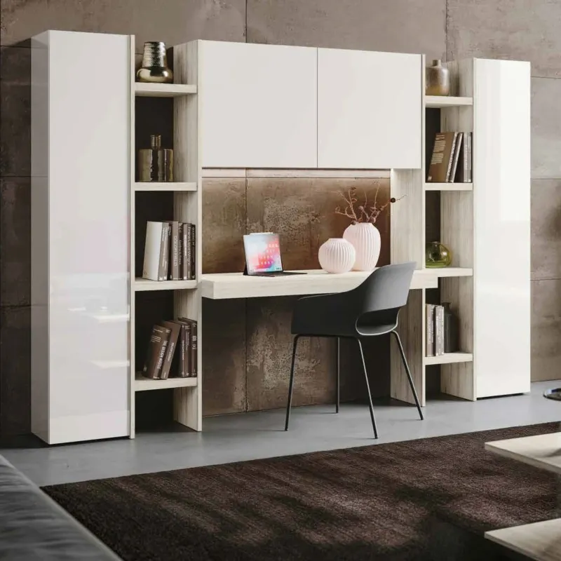 Parete smart working, Bianco lucido, in sconto