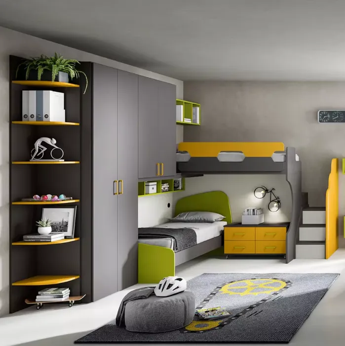 Divano Letto Armadio Ponte 250 Cm 🍡 Cameretta a ponte angolare Grigio ...